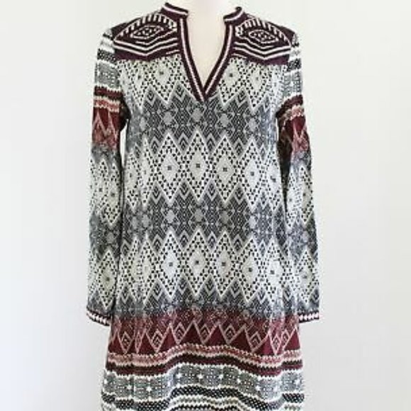 THML | Tops | Thml Size Xs Maroon And Black Geometric Embroidered Tunic ...